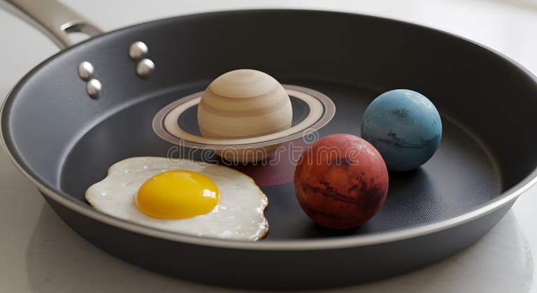 Planets and Fried Egg in a Pan Representing a Solar System Concept ...