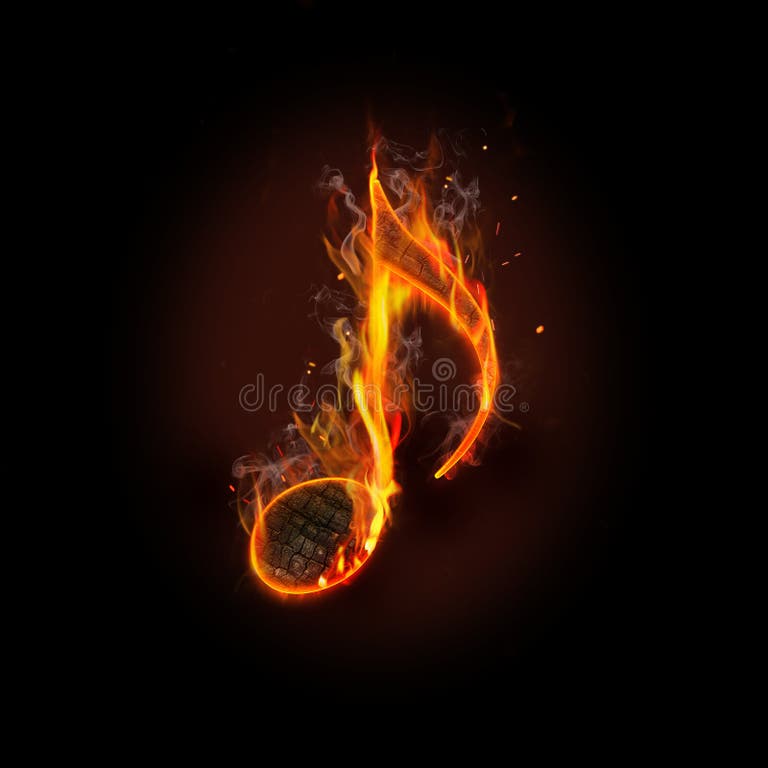 Creative Image of Flaming Musical Note on Dark Background Stock ...