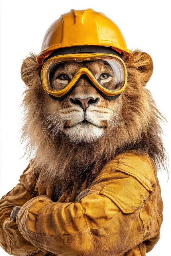 Creative Image of a Lion Dressed As a Construction Worker Wearing a ...