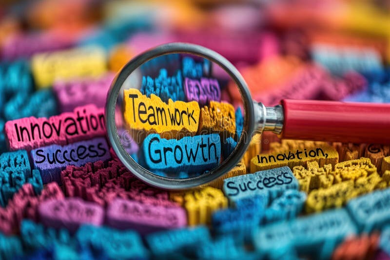 Creative Image of Magnifying Glass Focusing on Teamwork, Growth, and ...