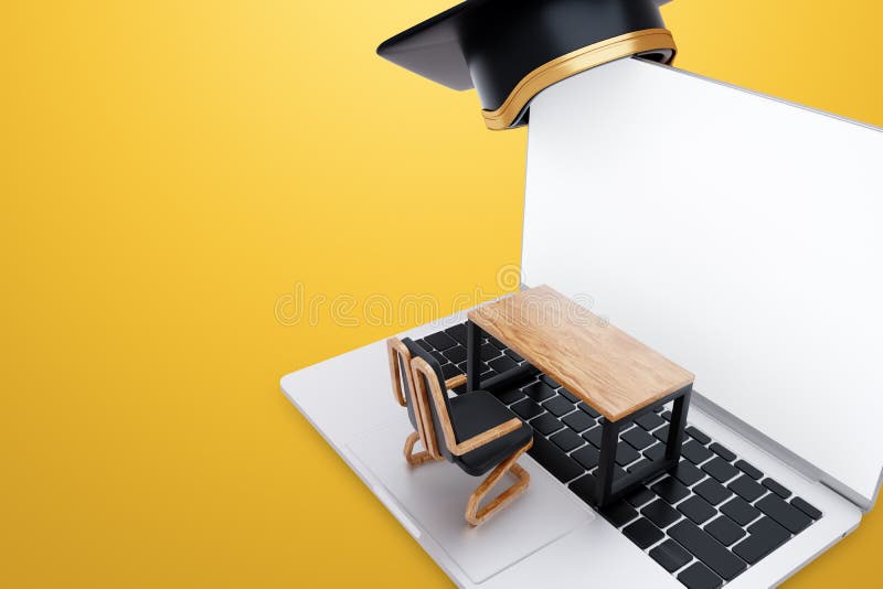 Creative Image, Online Education Concept, Laptop Study Desk and ...