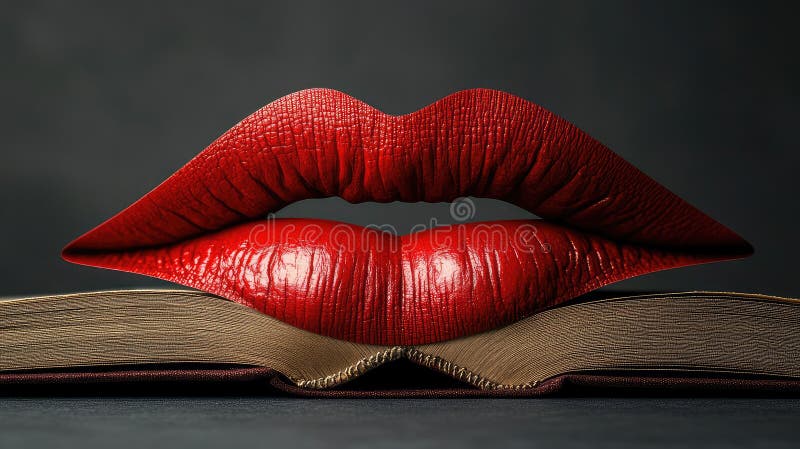 Creative Image of an Open Book with Pages Shaped Like Red Lips on a ...
