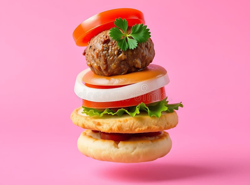 Deconstructed Mini Burger with Meatball and Fresh Vegetables Ai ...