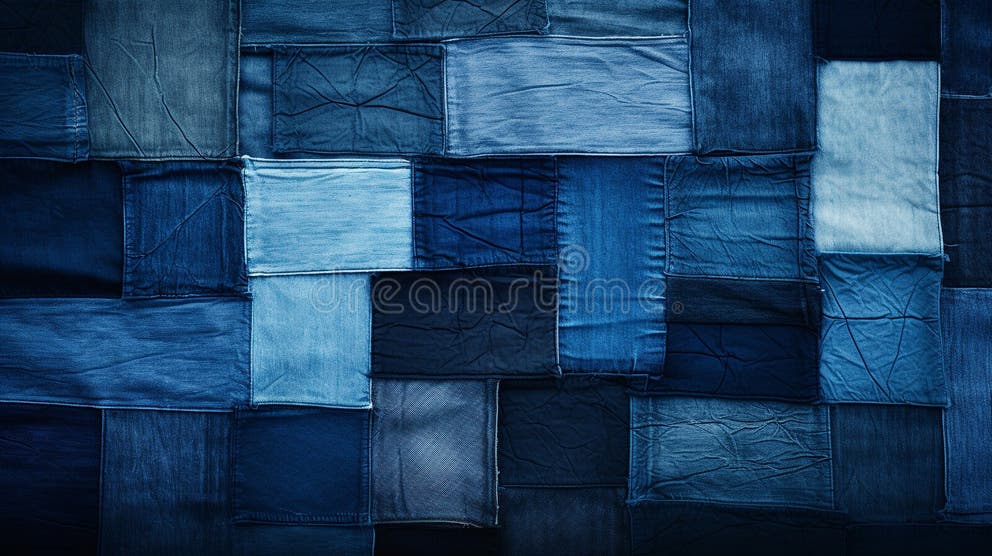 Creative Patchwork of Denim Textures in Various Shades of Blue, Ideal ...