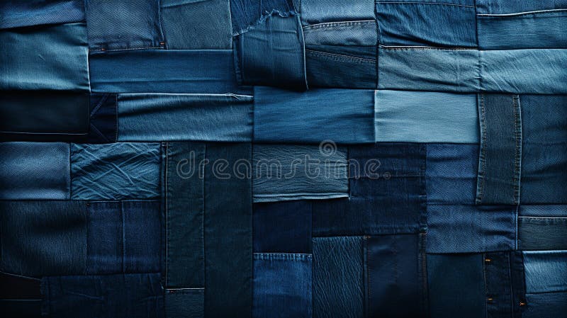 Creative Patchwork of Denim Textures in Various Shades of Blue, Ideal ...