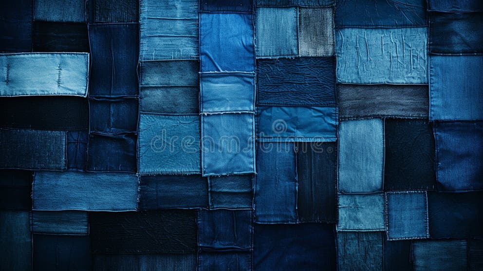 Creative Patchwork of Denim Textures in Various Shades of Blue, Ideal ...