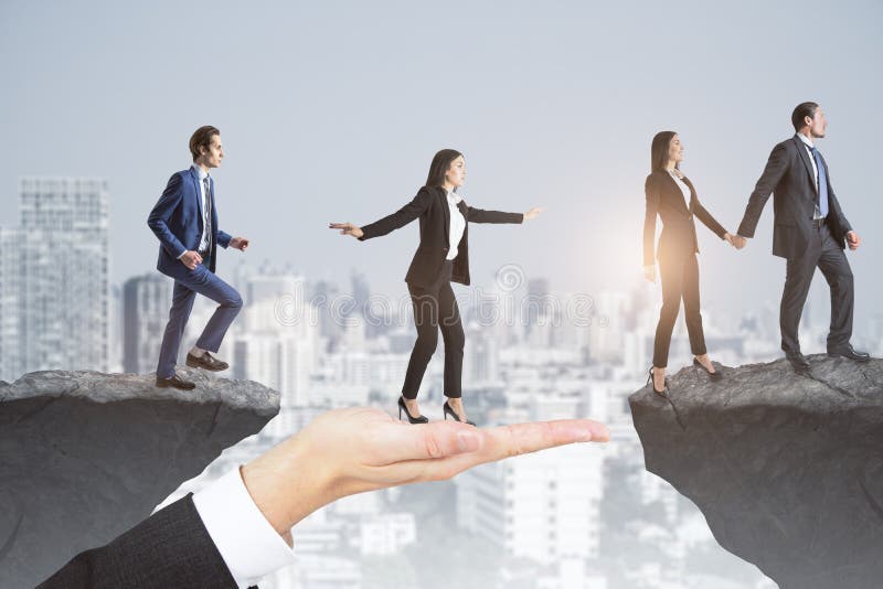 Creative Image of Team Helping Each Other Walk through Difficulty on ...