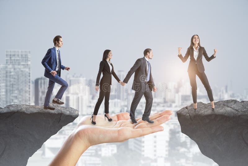 Creative Image of Team Helping Each Other Walk through Obstacle on ...