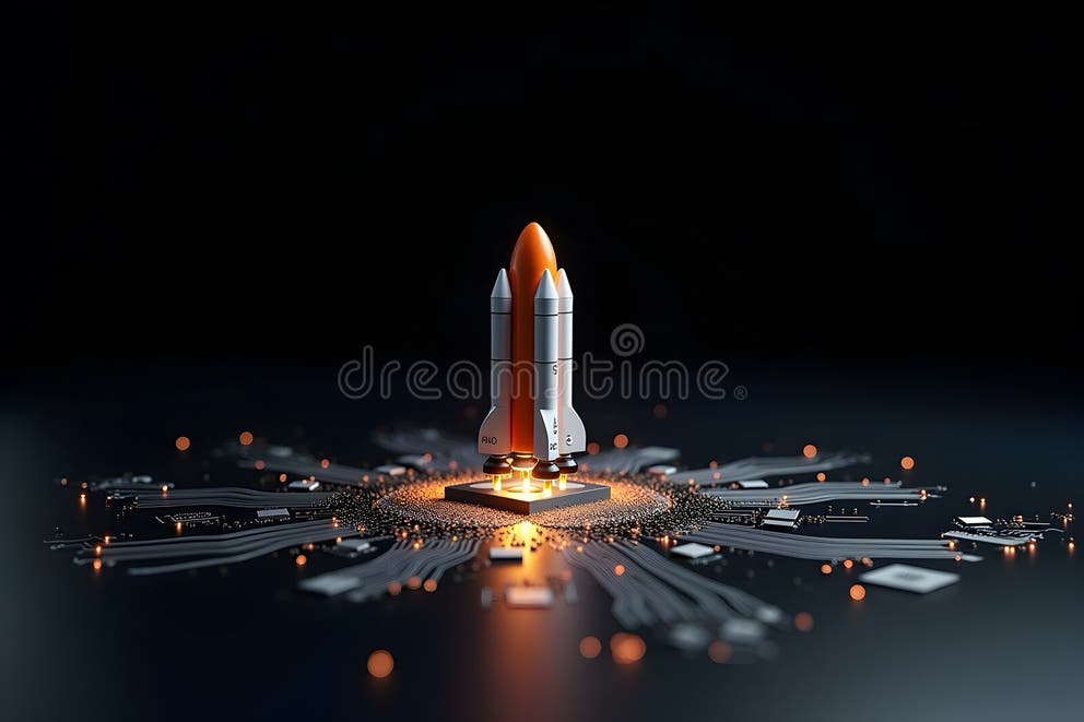 Creative Image of Tiny Rocket with Massive Smoke Launched from the ...