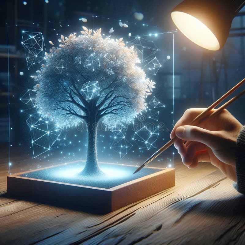 Creative Image of a Tree with Light Effect Stock Image - Image of ...