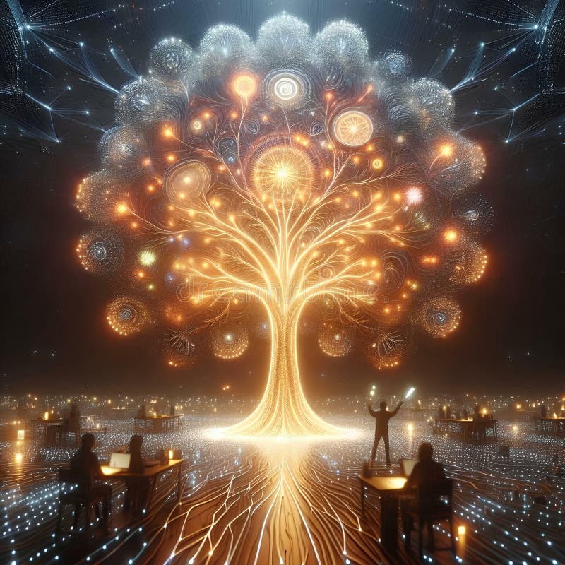 Creative Image of a Tree with Light Effect Stock Illustration ...