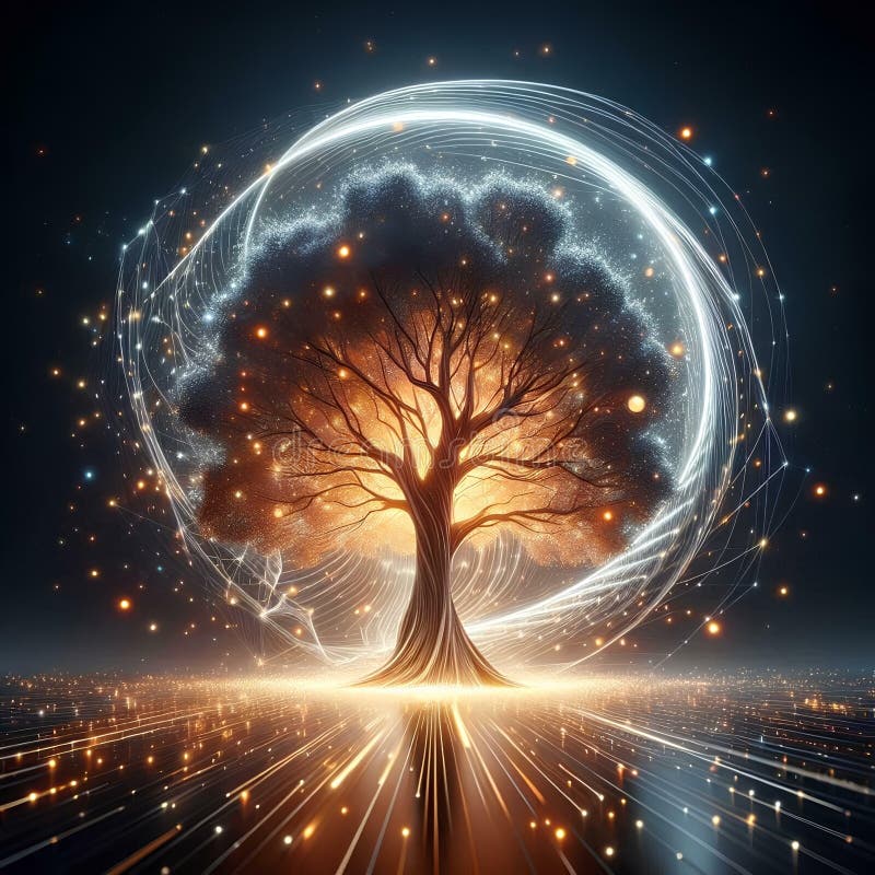 Creative Image of a Tree with Light Effect Stock Illustration ...