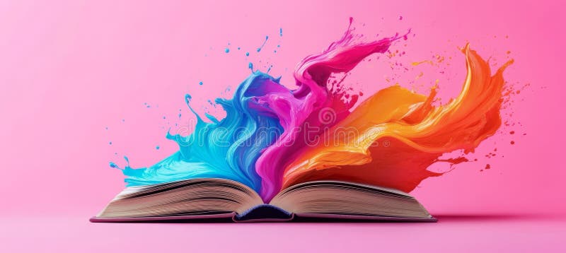 Creative Imagination, Open Book with Colorful Paint Splash Explosion ...