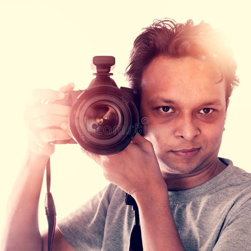 Indian Man or Photographer with Digital Camera Stock Photo - Image of ...