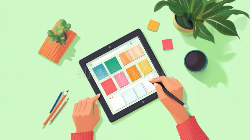 Digital Design Process with Color Palette Interaction Stock Photo ...