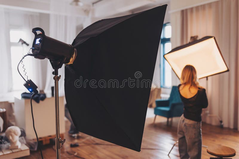 Creative Indoor Photoshoot Highlighting a Light Setup with a Model ...
