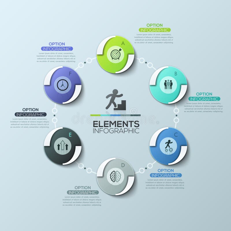 Creative Infographic Design Layout, Round Diagram with 6 Circular ...