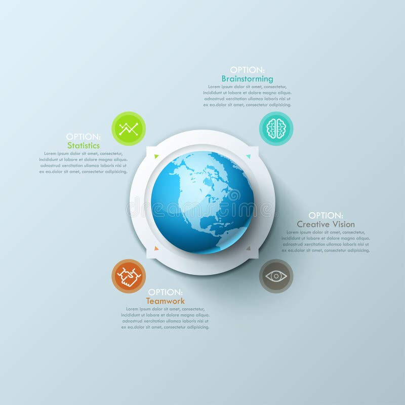 Creative Infographic Design Template with Planet Earth in Center, 4 ...