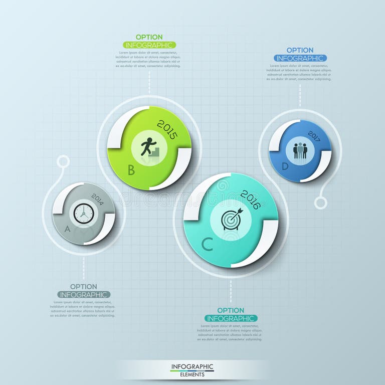 Creative Infographic Design Template with 4 Round Elements, Pictograms ...