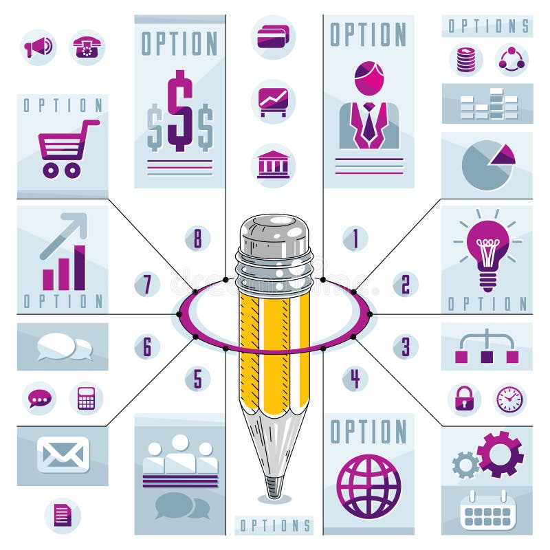 Creative Infographics Concept, Pencil Centered Drawing Scheme, V Stock ...