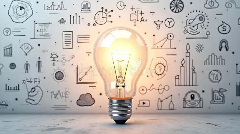 Creative Innovation Concept — Glowing Light Bulb with Hand-Drawn ...