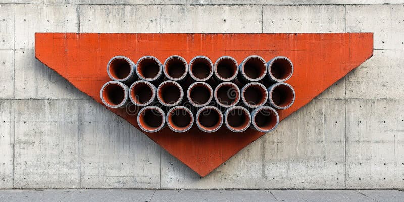 Modern Art Installation Featuring Concrete Wall and Arranged Pipes in ...
