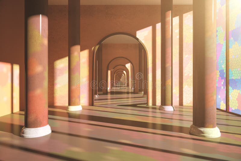 Creative Interior with Columns Stock Illustration - Illustration of ...
