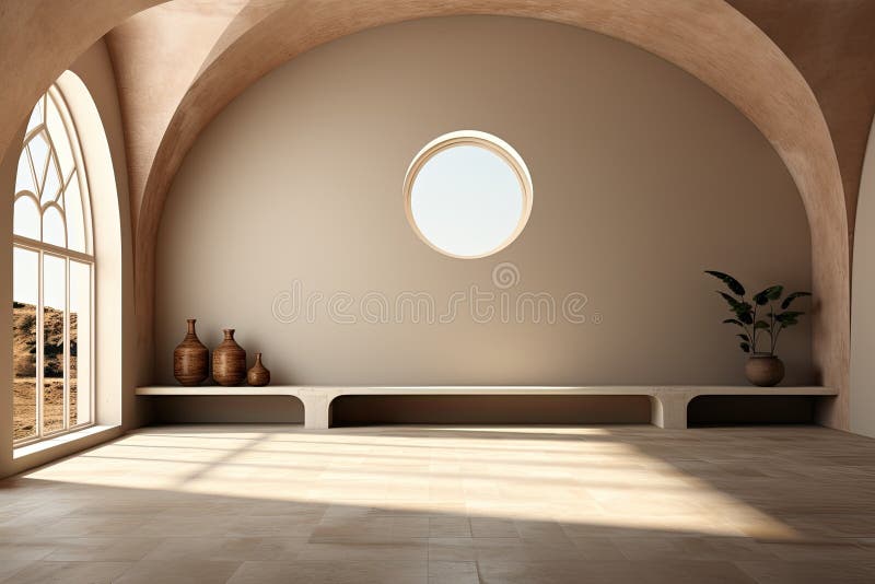 Creative Interior Concept. Abstract Large Beige Textured Light Room ...