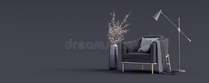Creative Interior Design in Grey Studio with Modern Armchair 3d Render ...