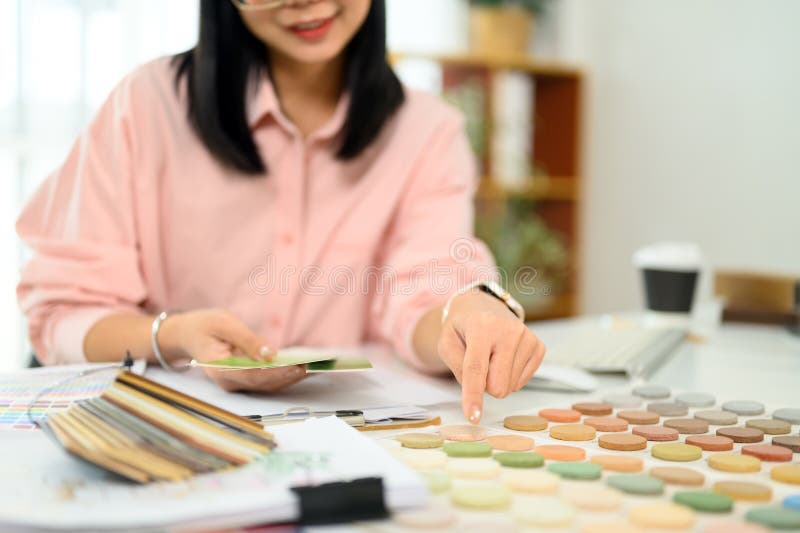 Creative Interior Designer Working on a New Project Analyzing Color ...