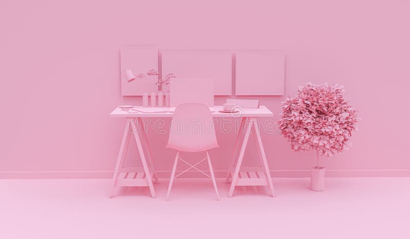 Creative Interior Study Room in Pink Studio with Comfortable Table and ...