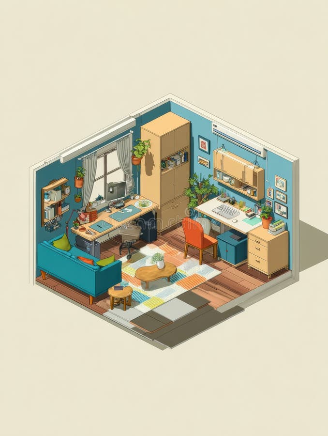 Creative Isometric Home Studio Designed for Crafting with a Free Area ...