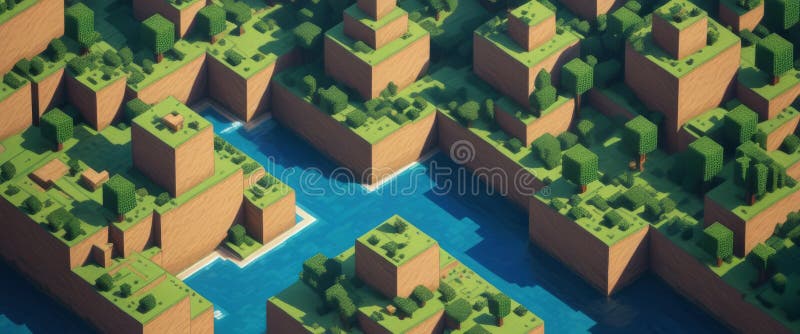 Isometric Forest and River Landscape Stock Photo - Image of environment ...