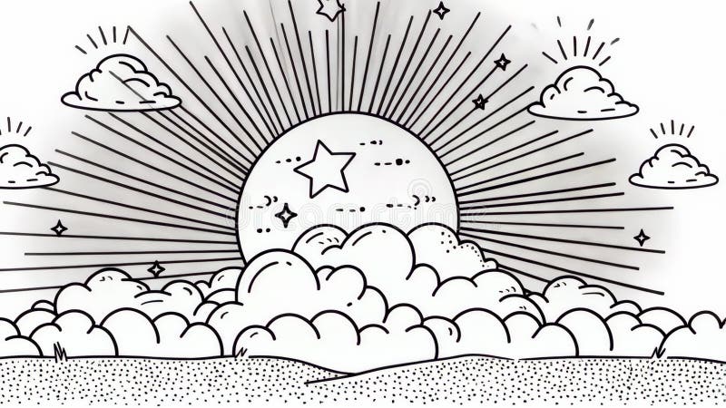 A Creative Journey through Line Cloud Art Featuring a Radiant Sun and ...
