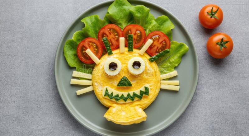 Creative Kids Breakfast Plate with Fun Egg Lion Design Stock Image ...