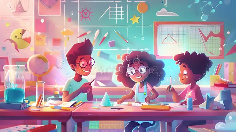 Creative Kids Collaborate on Exciting School Projects, Solving Geometry Problems and Designing ...