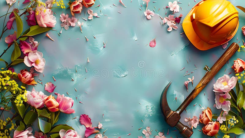 Labor Day Celebration with Tools and Floral Decor Stock Photo - Image ...