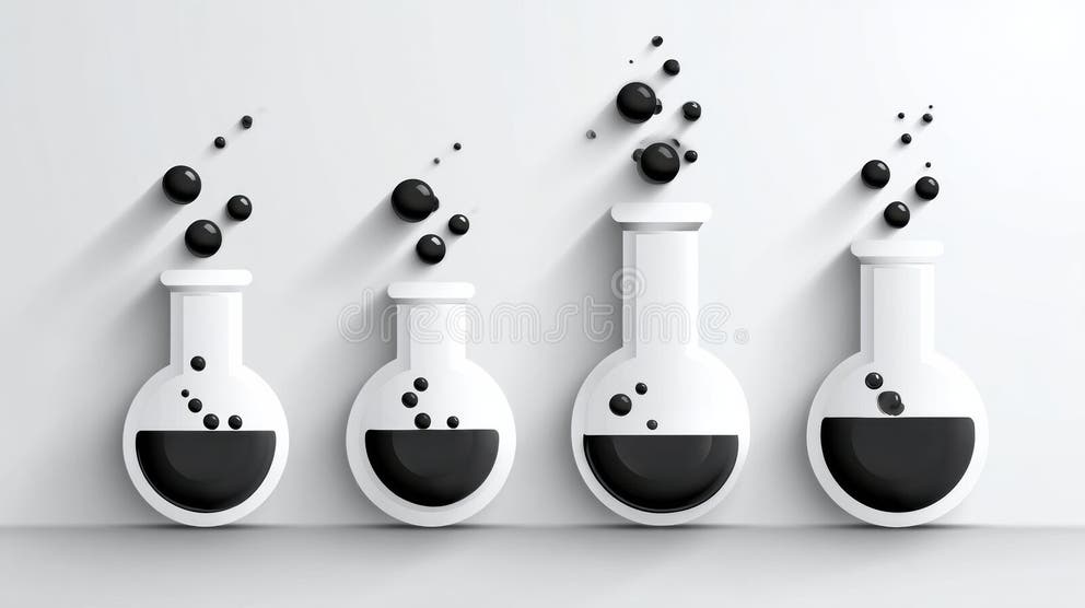 Creative Laboratory Display with Black and White Flasks Presenting a ...