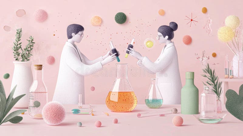 Creative Laboratory Scene with Scientists Experimenting in Pastel ...