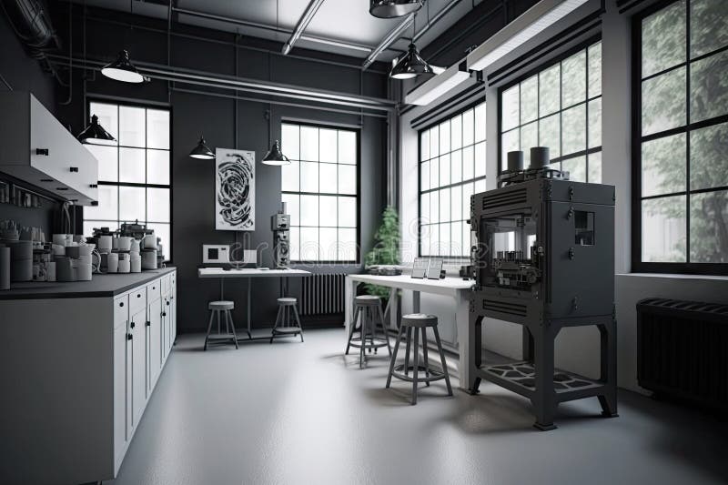 Creative Laboratory Space with White and Black Industrial Modern 4.0 ...