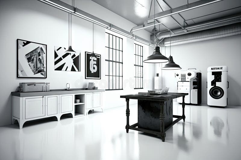 Creative Laboratory Space with White and Black Industrial Modern 4.0 ...