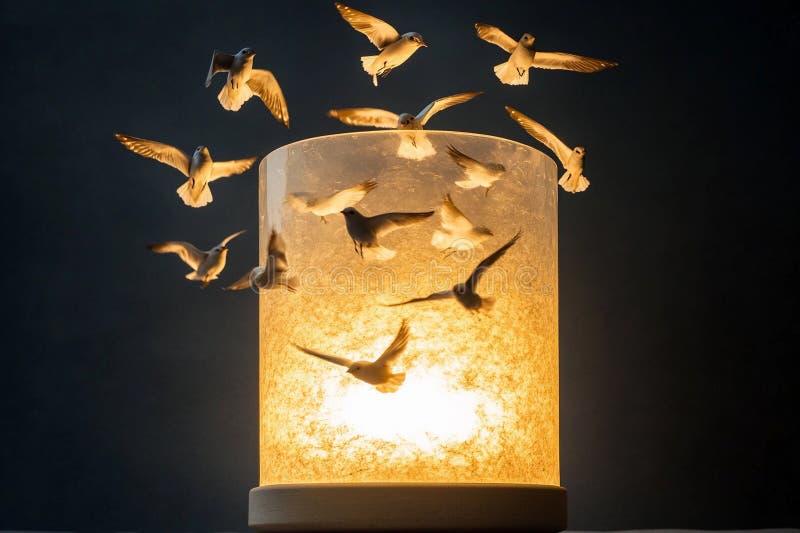 Creative Lamp Design Featuring Birds in Flight Around a Glowing Light ...