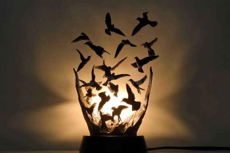 Creative Lamp Design Featuring Birds Flight Around Glowing Light Source ...