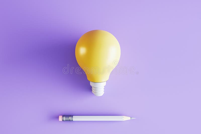 Creative Lamp and Pencil on Background. Idea and Innovation Concept. 3D ...