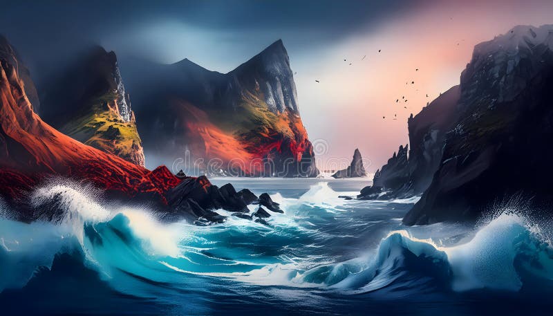 Landscapes Splashing Point, a Fast Motion Blurred Abstract Dark Ocean ...