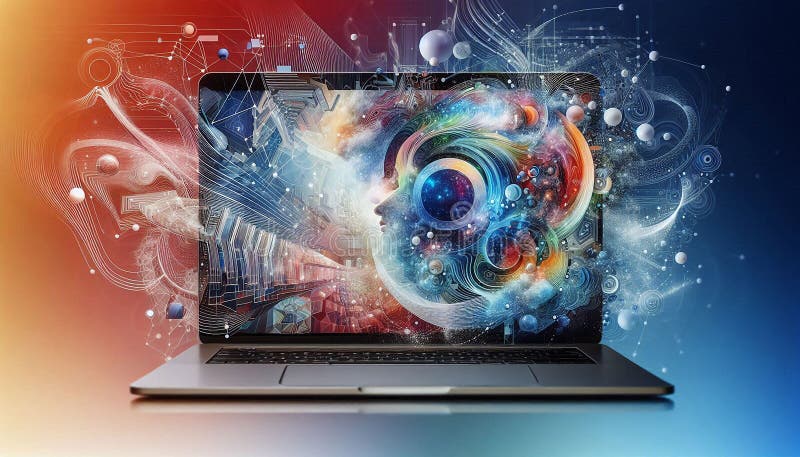 Creative Laptop with Abstract Digital Background Stock Illustration ...
