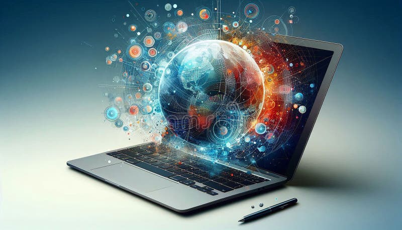 Creative Laptop with Abstract Digital World Concept Stock Illustration ...