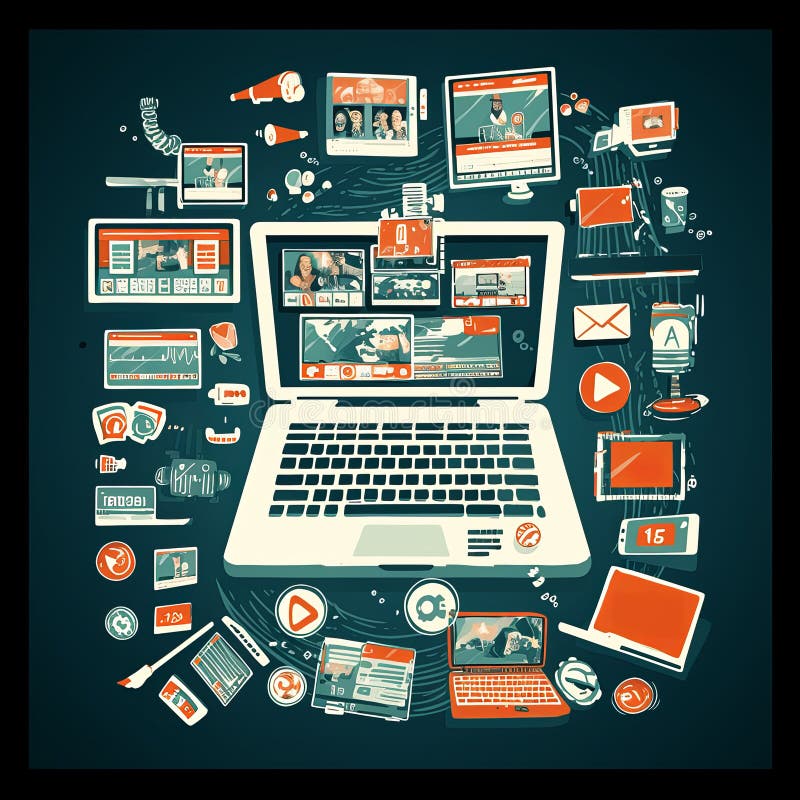 Creative Laptop Interface Showcasing Multimedia Connections and Digital ...