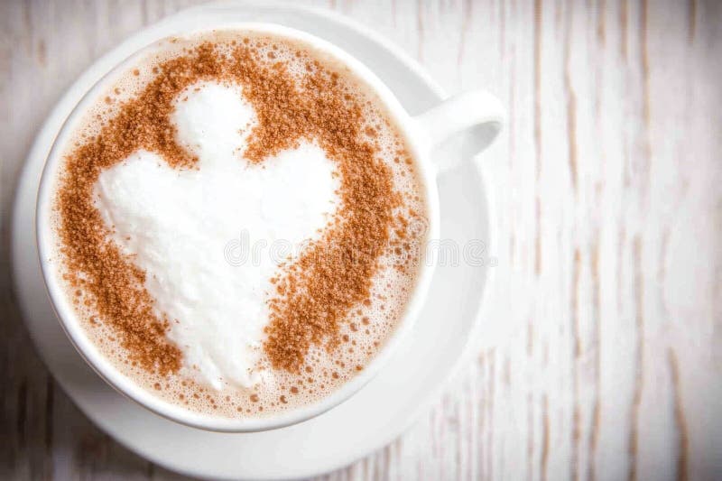 Creative Latte Art Coffee Cup with Angel Cinnamon Design on Rustic ...