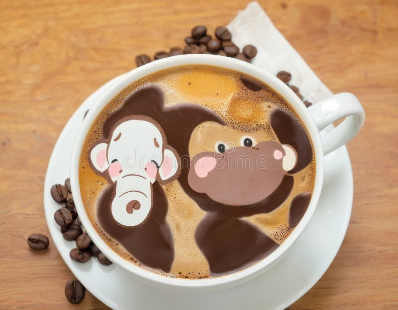 Artistic Coffee with Animal Faces Stock Illustration - Illustration of ...